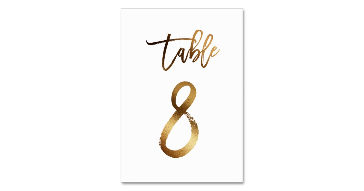 Gold foil chic wedding table number | Table 8 | Zazzle