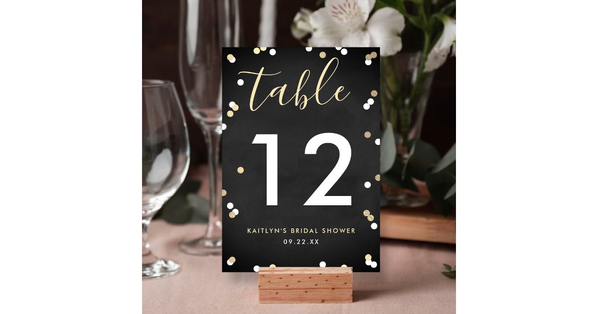 Gold Foil Confetti Bridal Shower Table Number | Zazzle