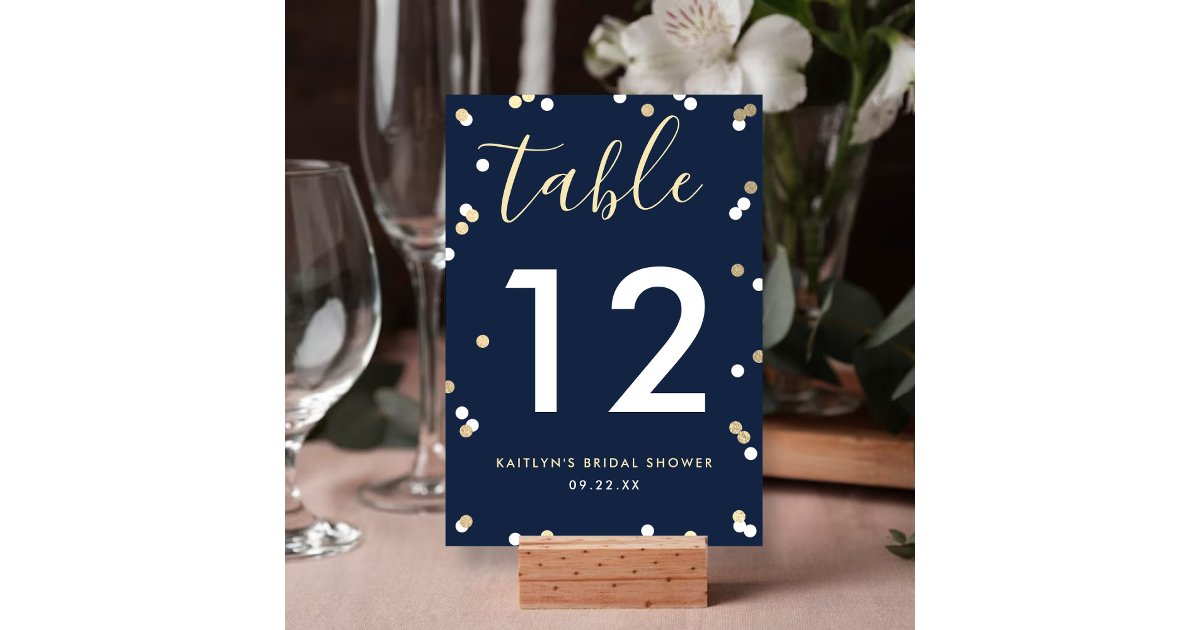 Gold Foil Confetti Bridal Shower Table Number | Zazzle