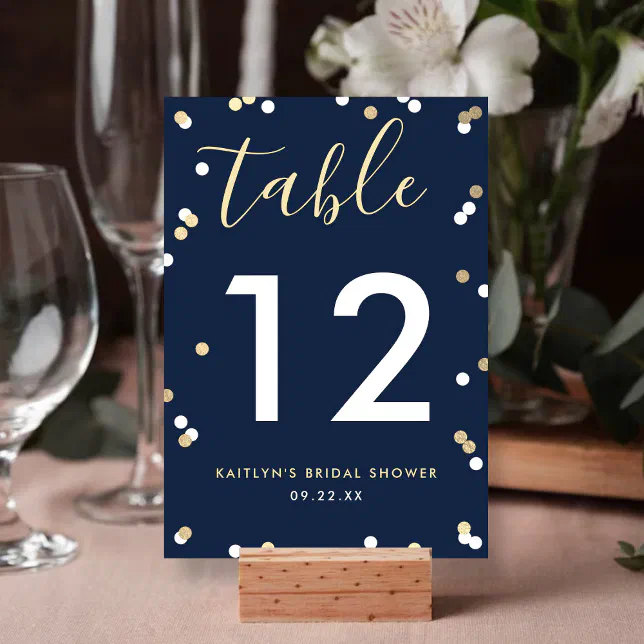 Gold Foil Confetti Bridal Shower Table Number | Zazzle