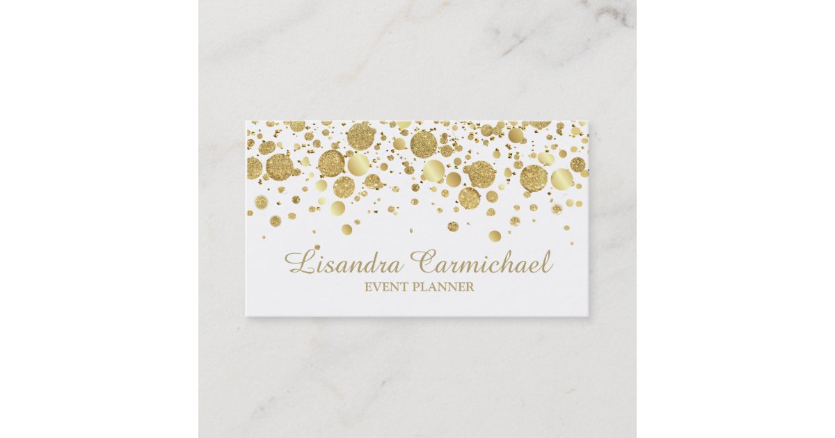 Gold Foil Confetti On White Business Card | Zazzle
