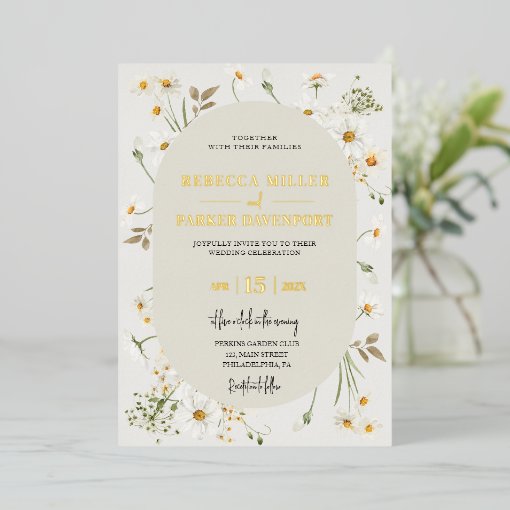 Gold foil daisy wildflowers wedding invitation | Zazzle