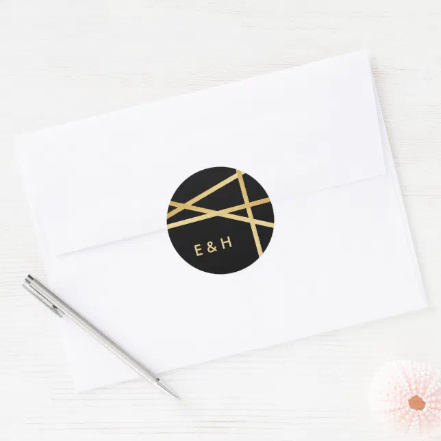 Gold Foil Effect Geometric Style Wedding Classic Round Sticker | Zazzle