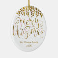 Gold Foil Effect Typography Merry Christmas Ceramic Ornament | Zazzle