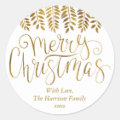 Gold Foil Effect Typography Merry Christmas Classic Round Sticker | Zazzle