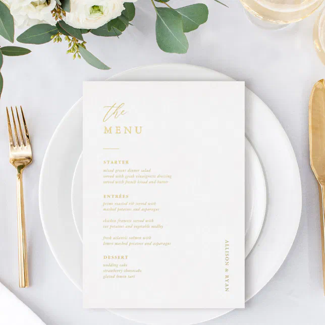 Gold Foil Elegant 5x7" Wedding Table Menu Cards | Zazzle