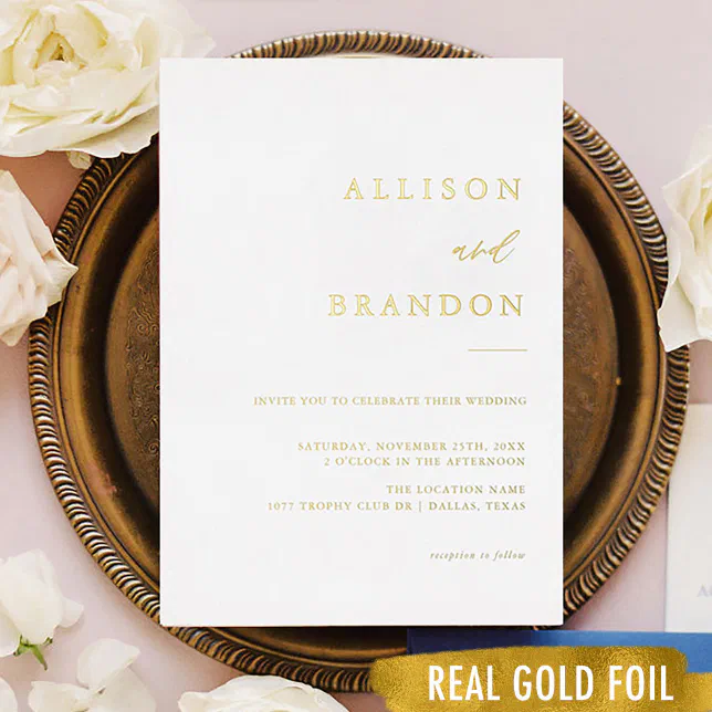 Gold Foil Elegant Calligraphy Simple Wedding Foil Invitation | Zazzle