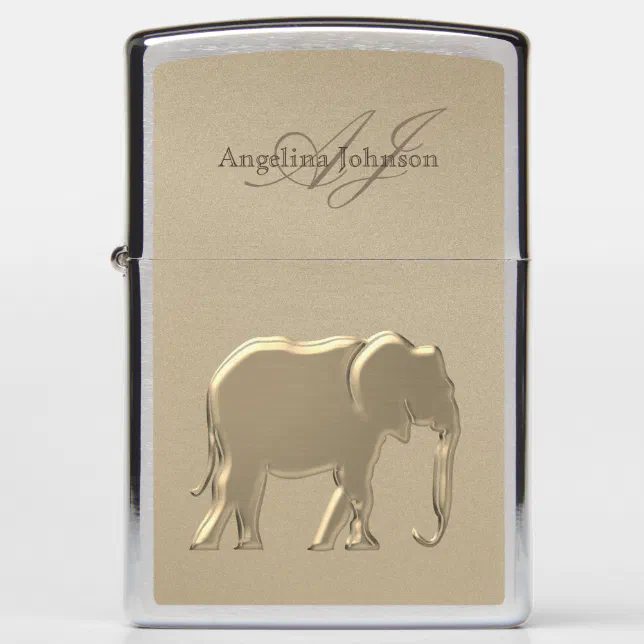 Gold Foil Elephant , Elegant Monogrammed Zippo Lighter | Zazzle