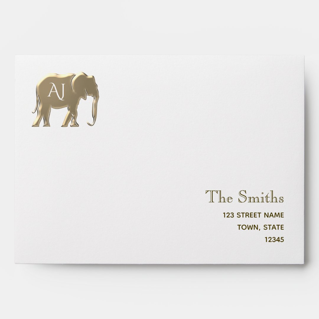 Gold Foil Elephant Monogram Wedding Invitation Envelope | Zazzle
