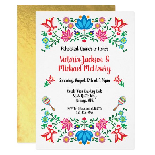 Gold Foil Floral Mexican Fiesta Rehearsal Dinner Invitation | Zazzle.com Gold Foil Floral Mexican Fiesta Rehearsal Dinner Invitation | Zazzle.com