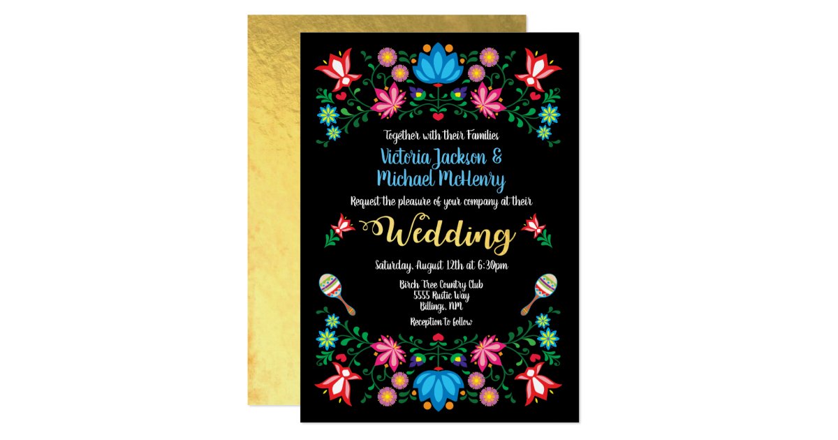 Gold Foil Floral Mexican Wedding Fiesta Card | Zazzle.com