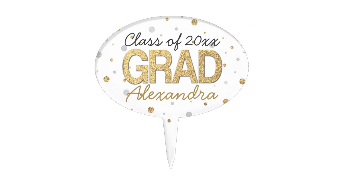 Gold Foil Glitter Confetti Graduation Party Custom Cake Topper | Zazzle