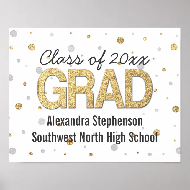 Gold Foil Glitter Confetti Graduation Party Custom Poster | Zazzle