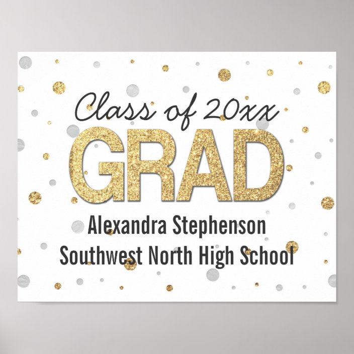 Gold Foil Glitter Confetti Graduation Party Custom Poster | Zazzle.com