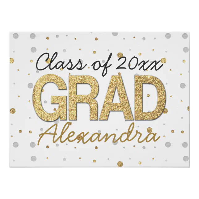 Gold Foil Glitter Confetti Graduation Party Custom Poster | Zazzle