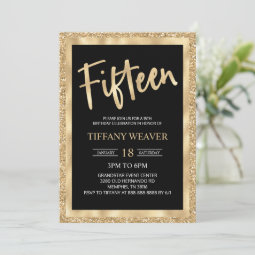Gold Foil Glitter Fifteenth 15th Birthday Invitation | Zazzle