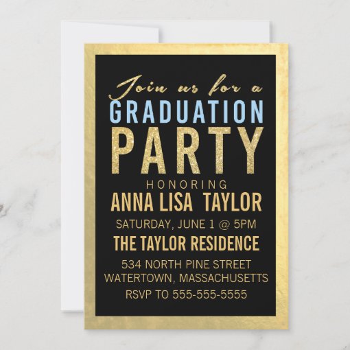 Gold Foil Glitter Graduation Party Invitation | Zazzle