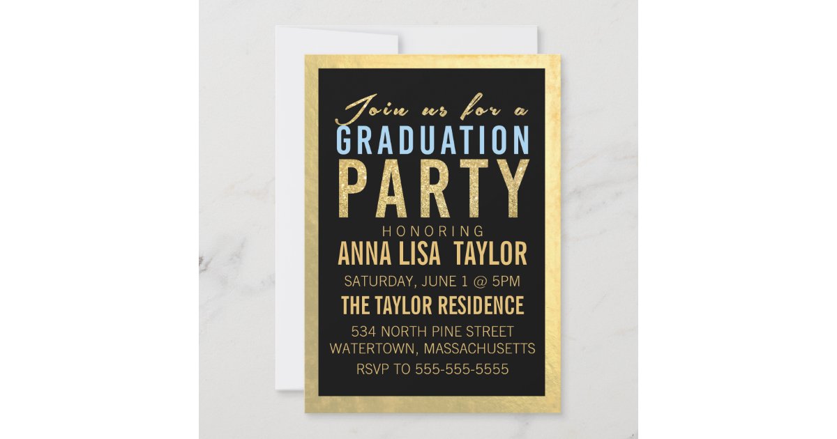 Gold Foil Glitter Graduation Party Invitation | Zazzle