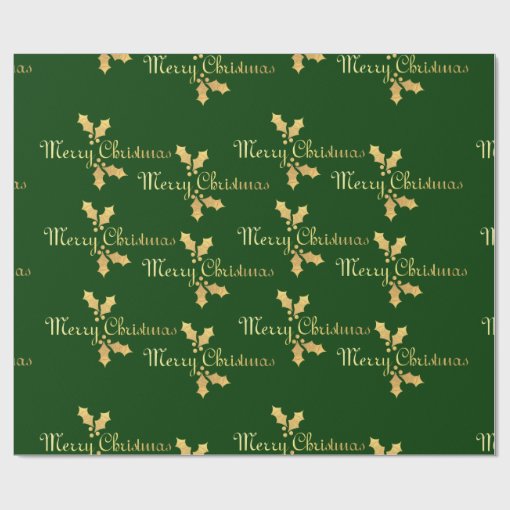 Gold Foil Holly Merry Christmas Wrapping Paper | Zazzle