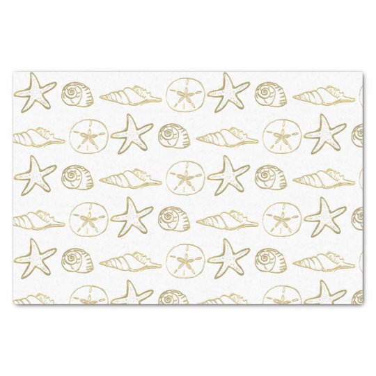 Gold Foil Look Sea Shells Chic Beach Elegant White Tissue Paper ...