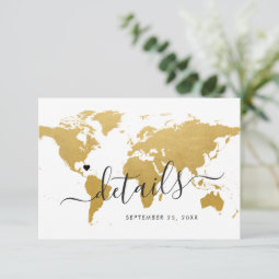 Gold Foil Look World Map Hotel Travel Information Enclosure Card | Zazzle