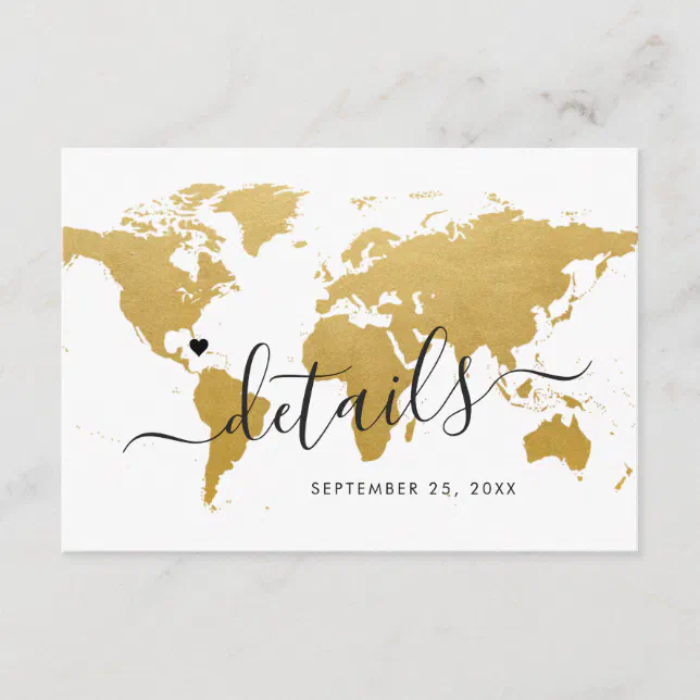 Gold Foil Look World Map Hotel Travel Information Enclosure Card | Zazzle
