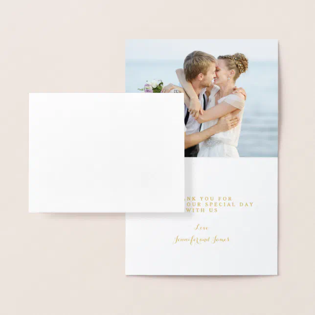 Gold Foil Mahalo Script Wedding Thank You Photo Foil Card | Zazzle