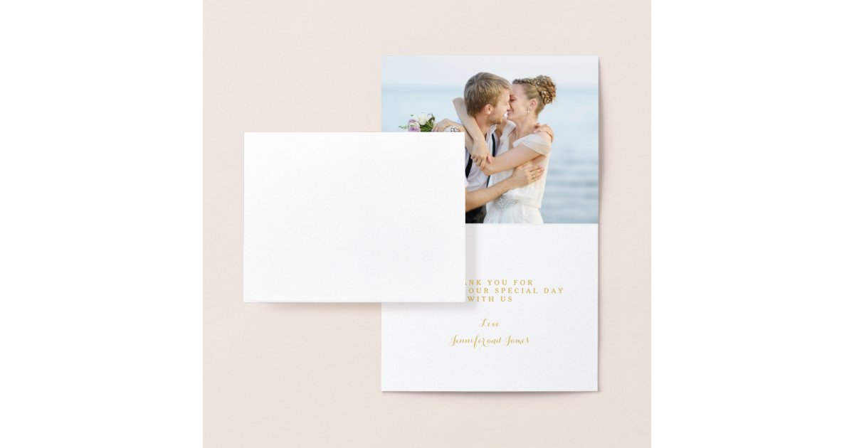 Gold Foil Mahalo Script Wedding Thank You Photo Foil Card | Zazzle