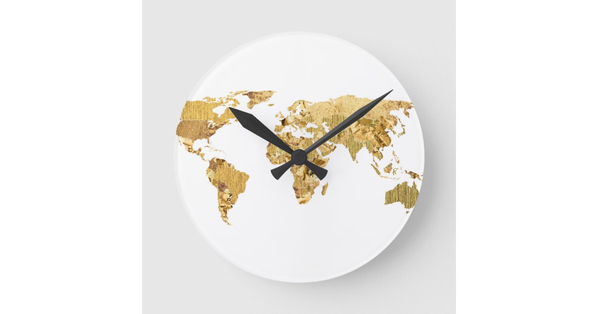 Gold Foil Map Round Clock | Zazzle