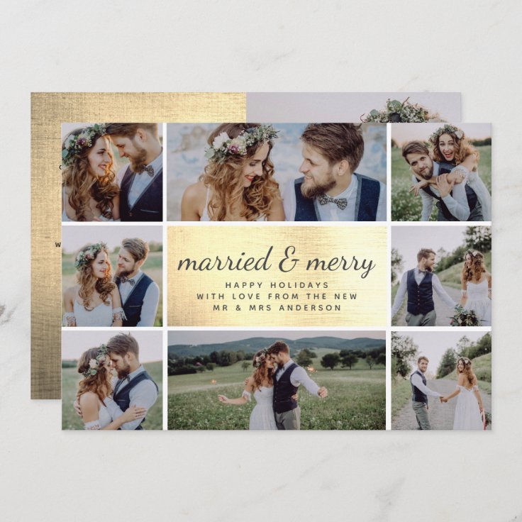 Gold Foil Married & Merry Wedding Holiday Card | Zazzle