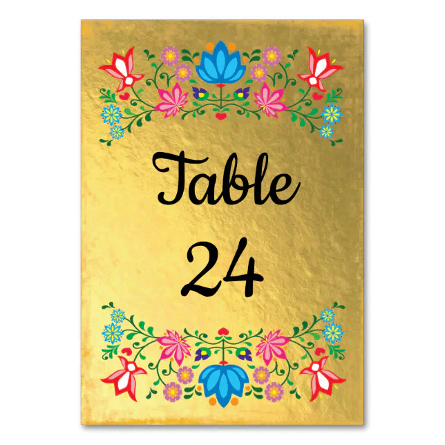 Gold Foil Mexican Fiesta Floral Table Numbers | Zazzle