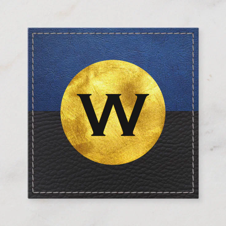 Gold Foil Monogram | Leather Color Block Square Business Card | Zazzle