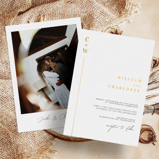 Gold Foil Monogram Minimalist Wedding Foil Invitation | Zazzle