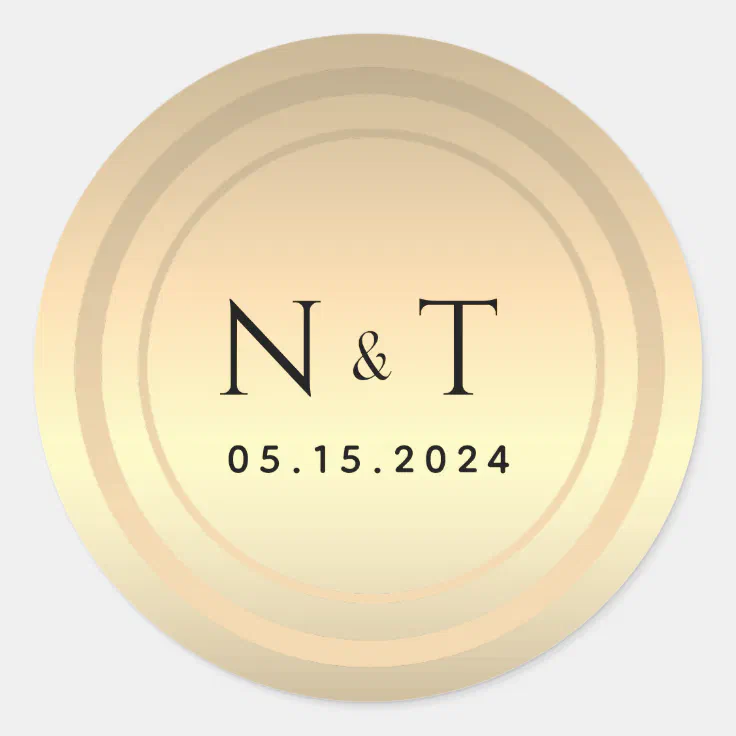 Gold Foil Monogram Wedding Classic Round Sticker | Zazzle
