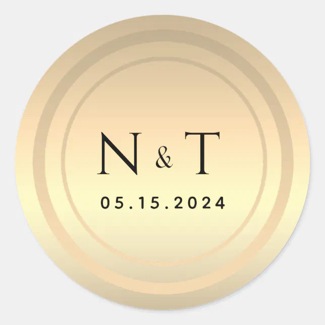 Gold Foil Monogram Wedding Classic Round Sticker | Zazzle