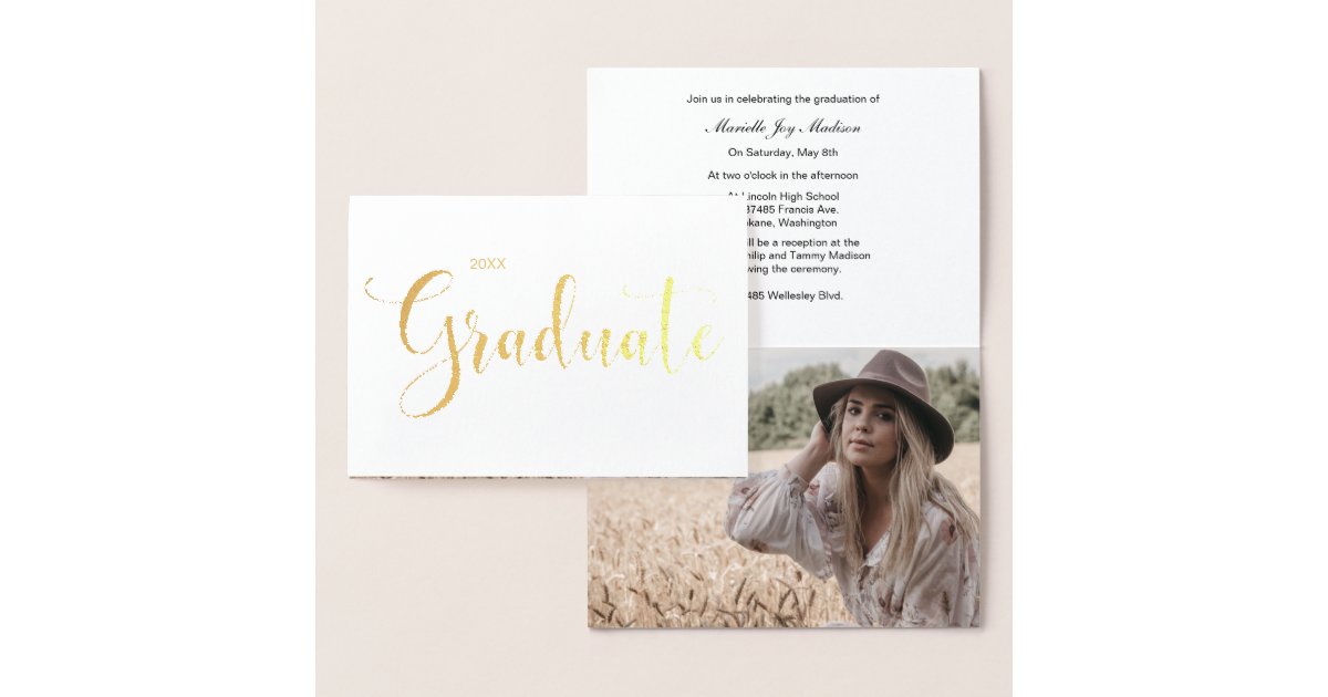 Gold Foil Photo Graduation Announcement | Zazzle