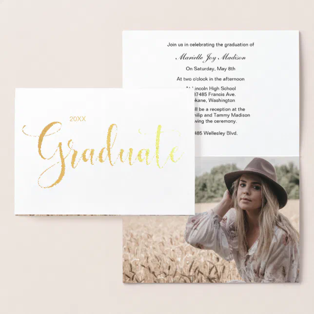 Gold Foil Photo Graduation Announcement | Zazzle