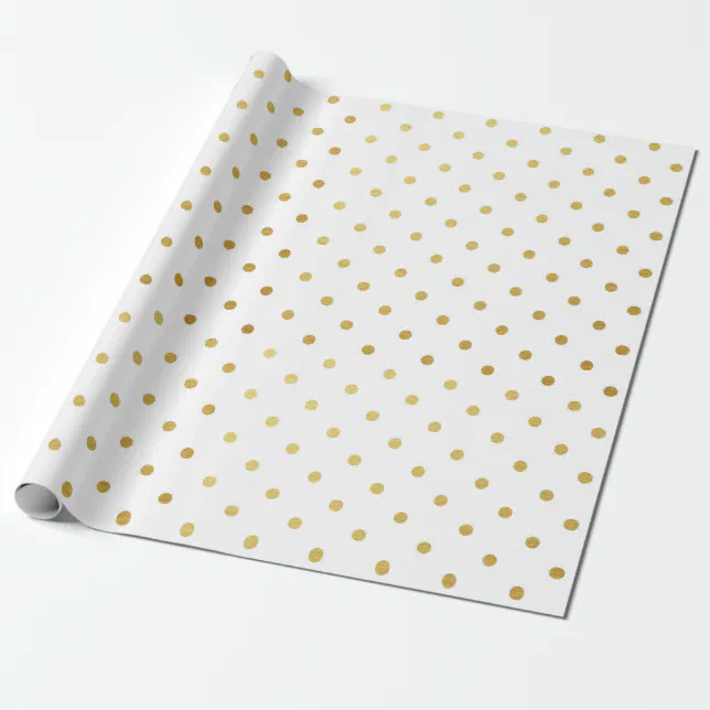 Gold Foil Polka Dots Modern Holiday White Metallic Wrapping Paper | Zazzle