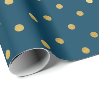 Gold Foil Polka Dots Modern Navy Blue Metallic Wrapping Paper | Zazzle