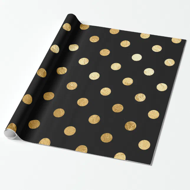 Gold Foil Polka Dots Pattern Wrapping Paper Black | Zazzle
