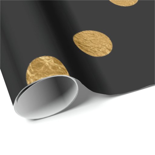 Gold Foil Polka Dots Pattern Wrapping Paper Black | Zazzle