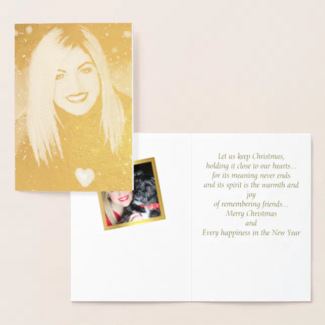 Gold Foil Portrait Photo Christmas Card | Zazzle
