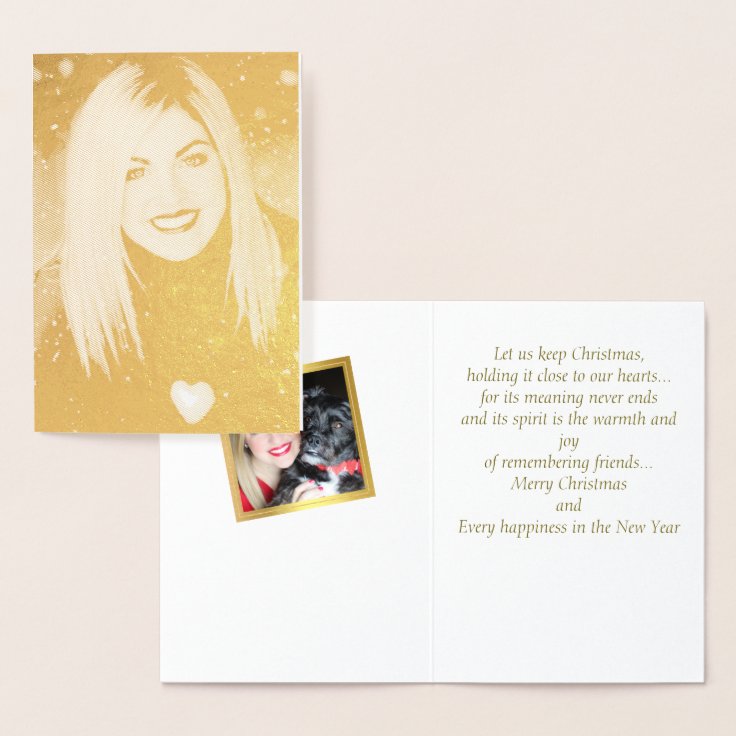 Gold Foil Portrait Photo Christmas Card | Zazzle