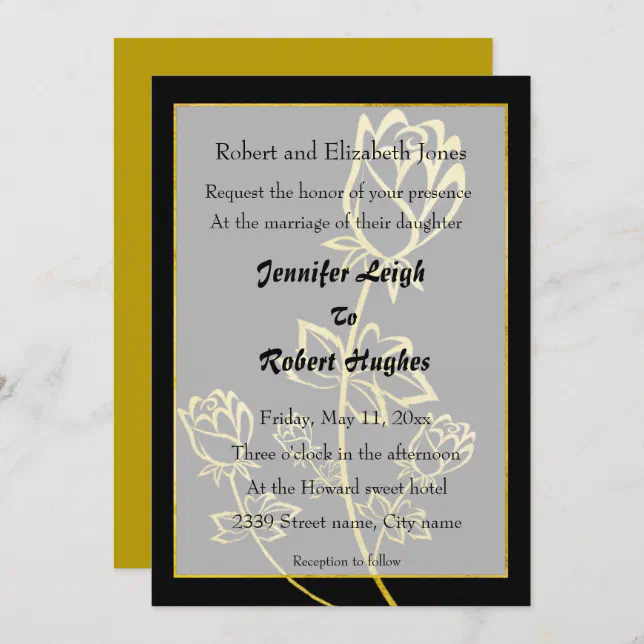 Gold foil Rose watermark themed wedding Invitation | Zazzle