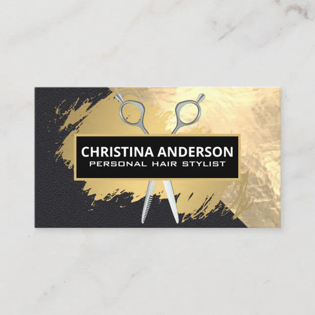 Gold Foil | Scissors | Gold Brushed Business Card | Zazzle