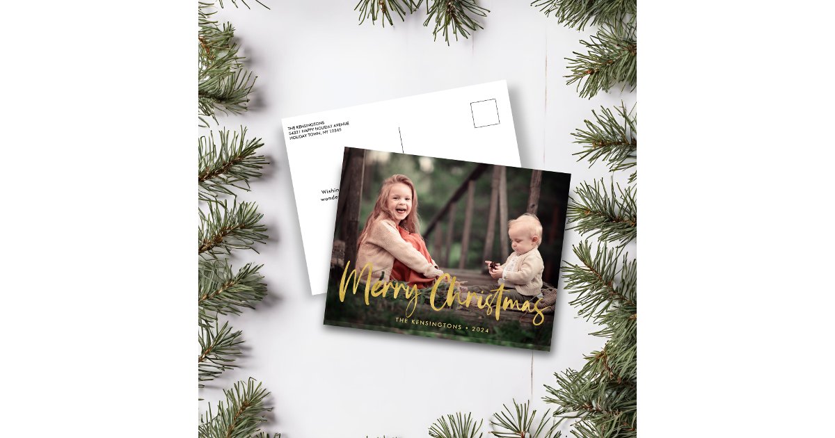Gold Foil Script Merry Christmas Holiday Photo | Zazzle