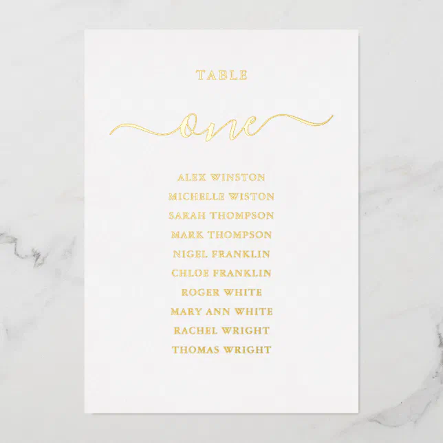Gold Foil Script Table Number Seating Chart | Zazzle
