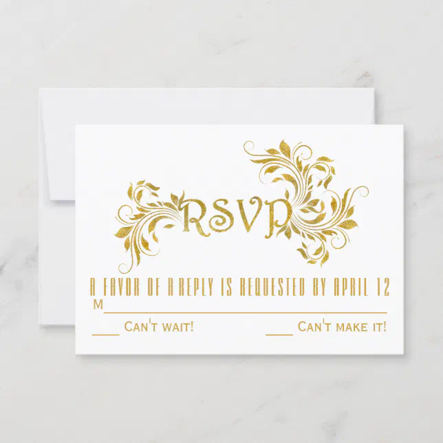 Gold foil scroll leaf floral wedding RSVP response Invitation | Zazzle