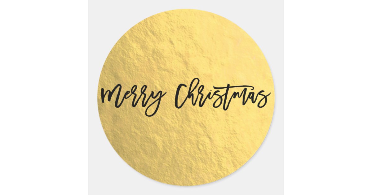 Gold Foil Shine Modern Script Holiday Christmas Classic Round Sticker ...