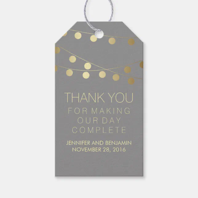 Gold Foil String Lights Elegant Wedding Gift Tags | Zazzle